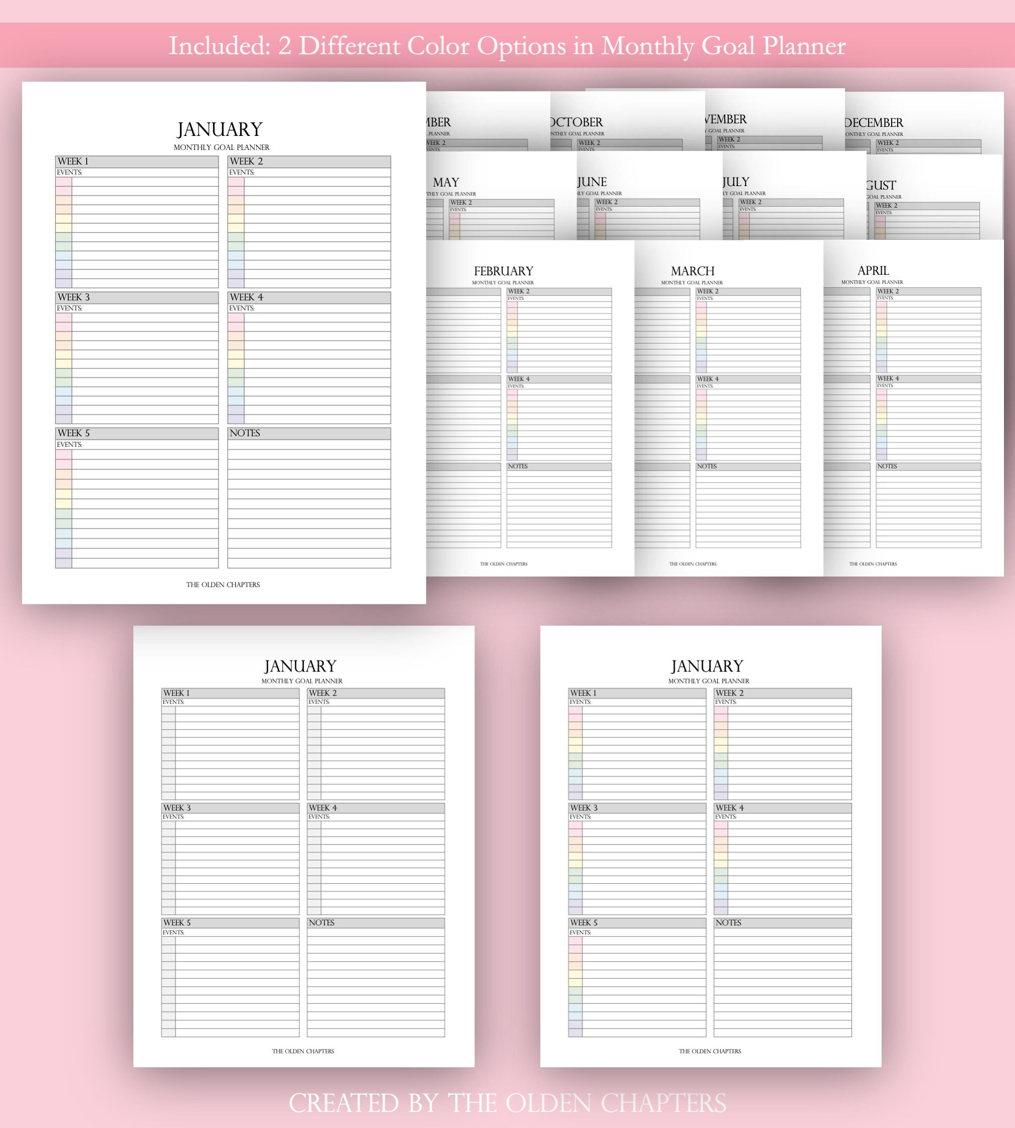 Monthly Goals Printable Bundle | Digital Goal Planner | Monthly Goals ...