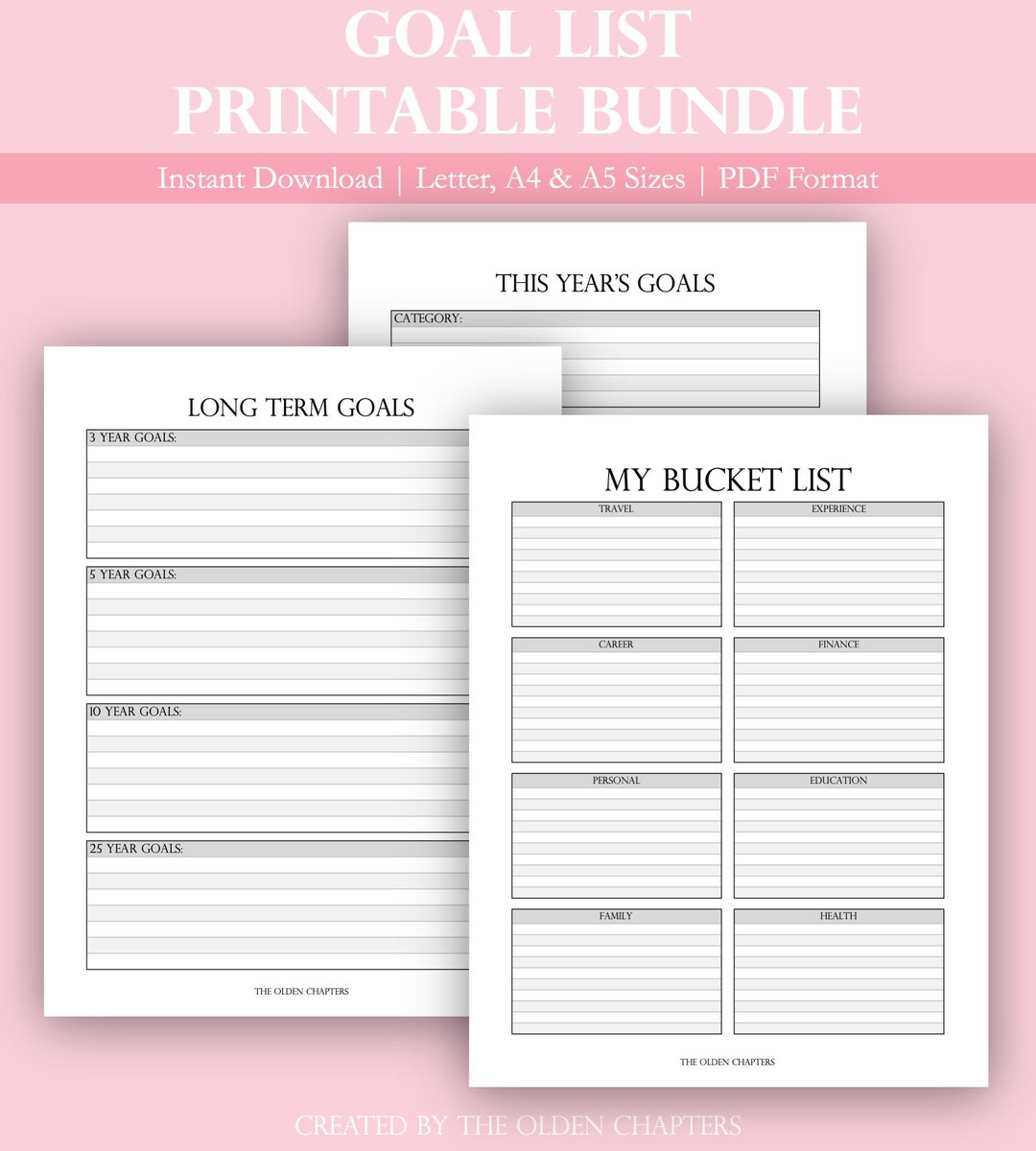 Goal List Printable Bundle | Digital Goal Lists | Goal Setting | Yearly ...