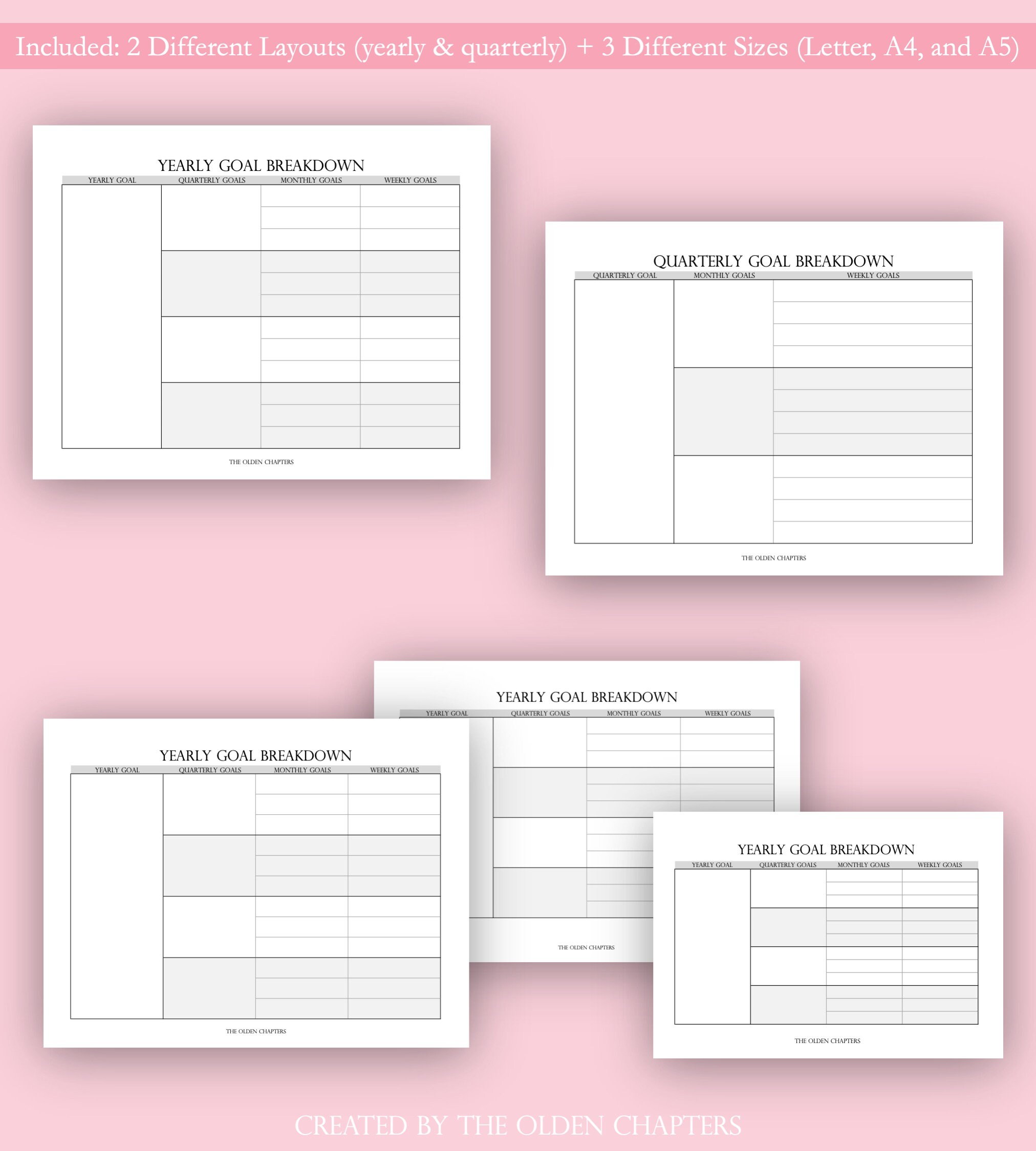 Goal Breakdown Worksheet | Yearly Goals | Quarterly Goals | Goal ...