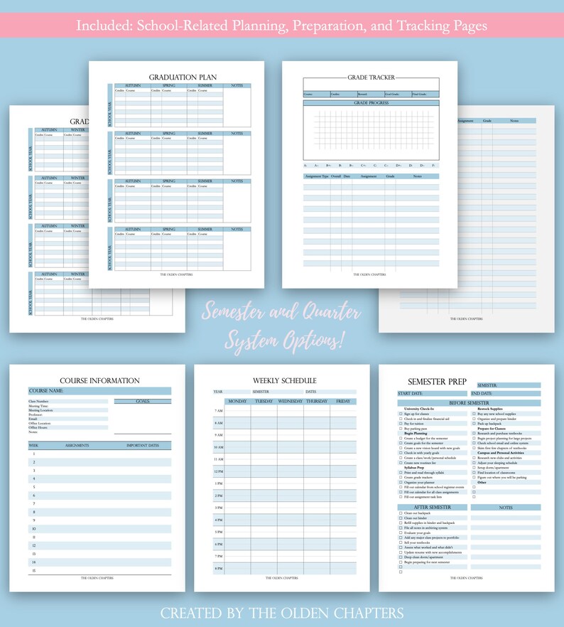 Student Printable Planner Undated | College Student Planner | Academic ...