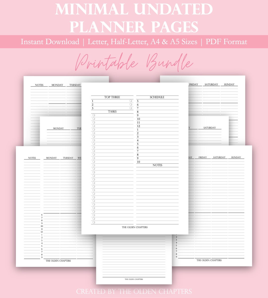 Undated Printable Planner Bundle | Minimal Planner Pages | Undated ...