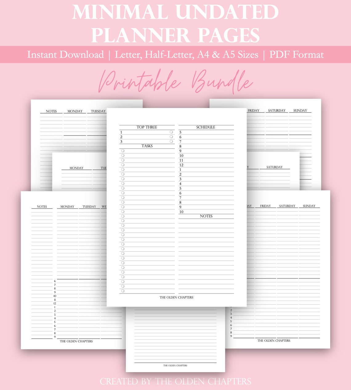 Undated Printable Planner Bundle Minimal Planner Pages - Etsy