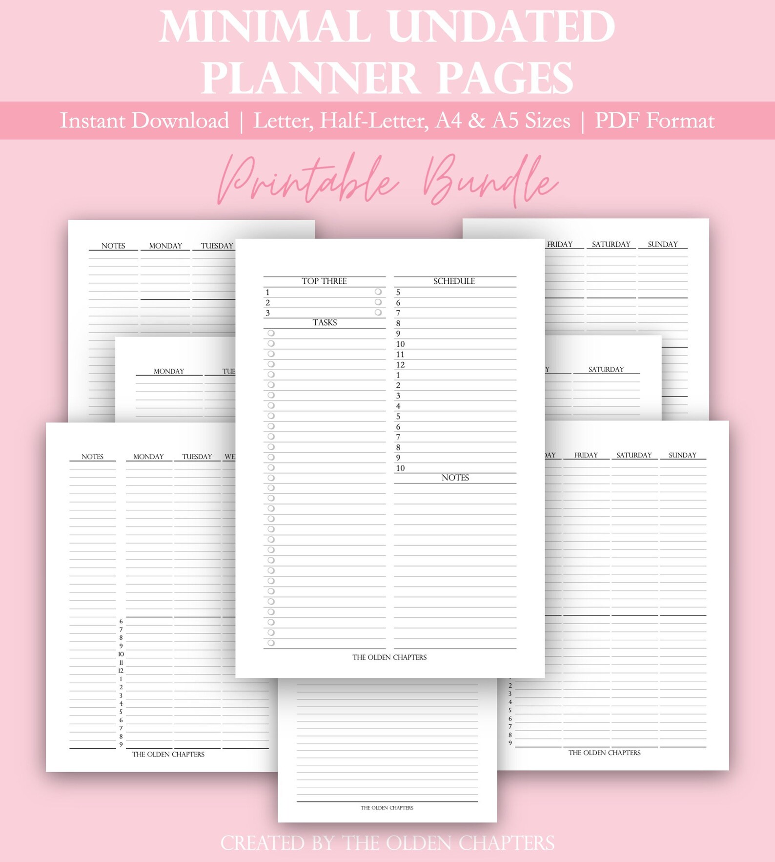 Undated Printable Planner Bundle Minimal Planner Pages - Etsy
