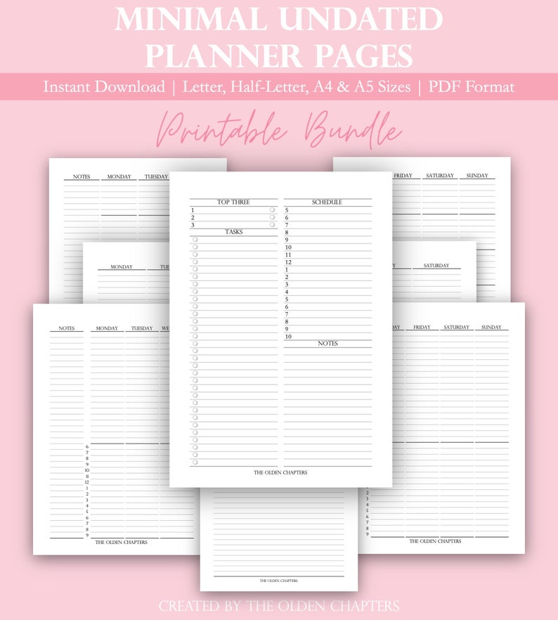Undated Printable Planner Bundle | Minimal Planner Pages | Undated ...