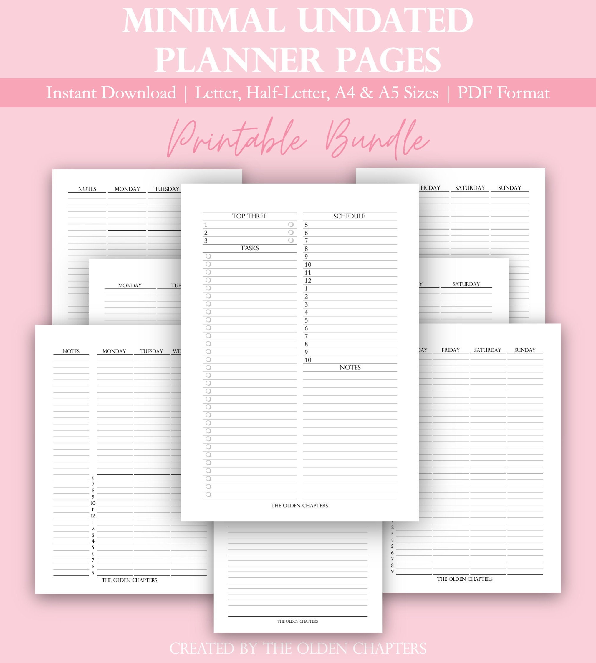 Undated Printable Planner Bundle Minimal Planner Pages - Etsy