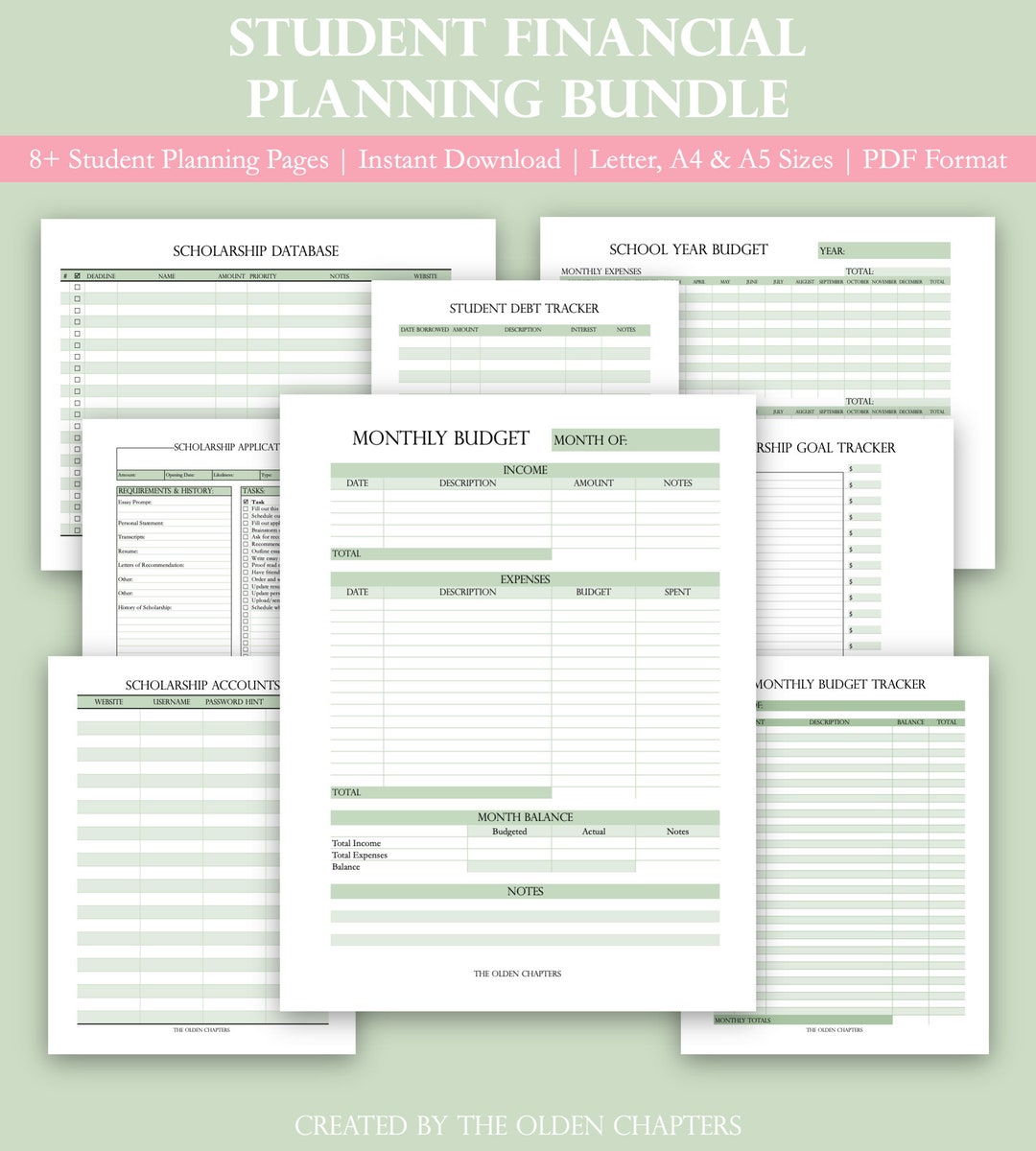 Student Financial Printable Bundle | Financial Planner | Budget Sheets ...