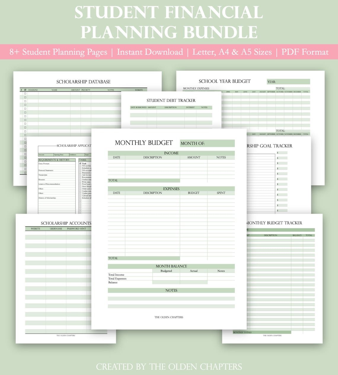 Student Financial Printable Bundle | Financial Planner | Budget Sheets ...