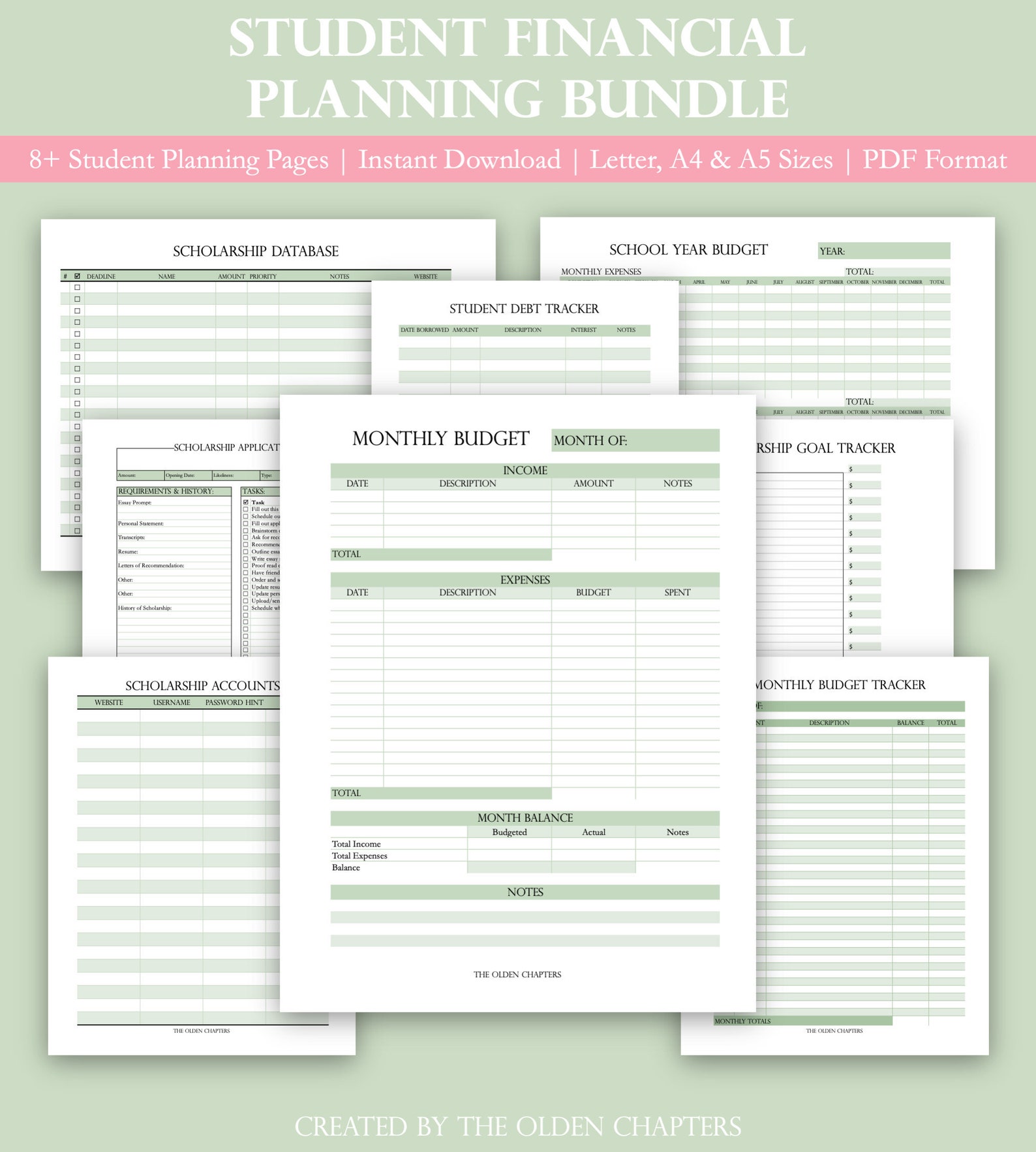 Student Financial Printable Bundle | Financial Planner | Budget Sheets ...