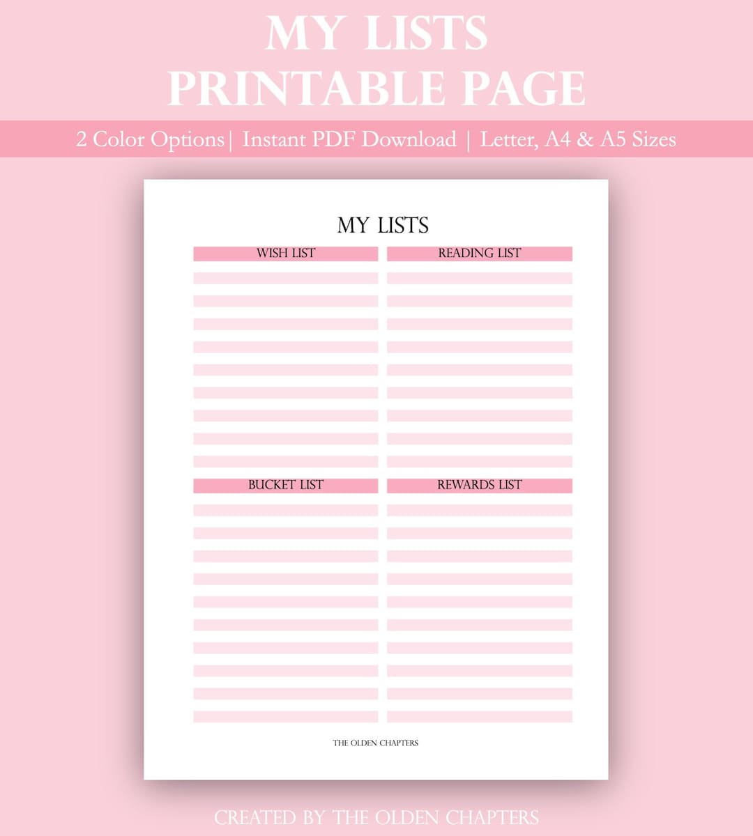 Printable Lists Planner Page | Planner Printable | Personal Lists ...