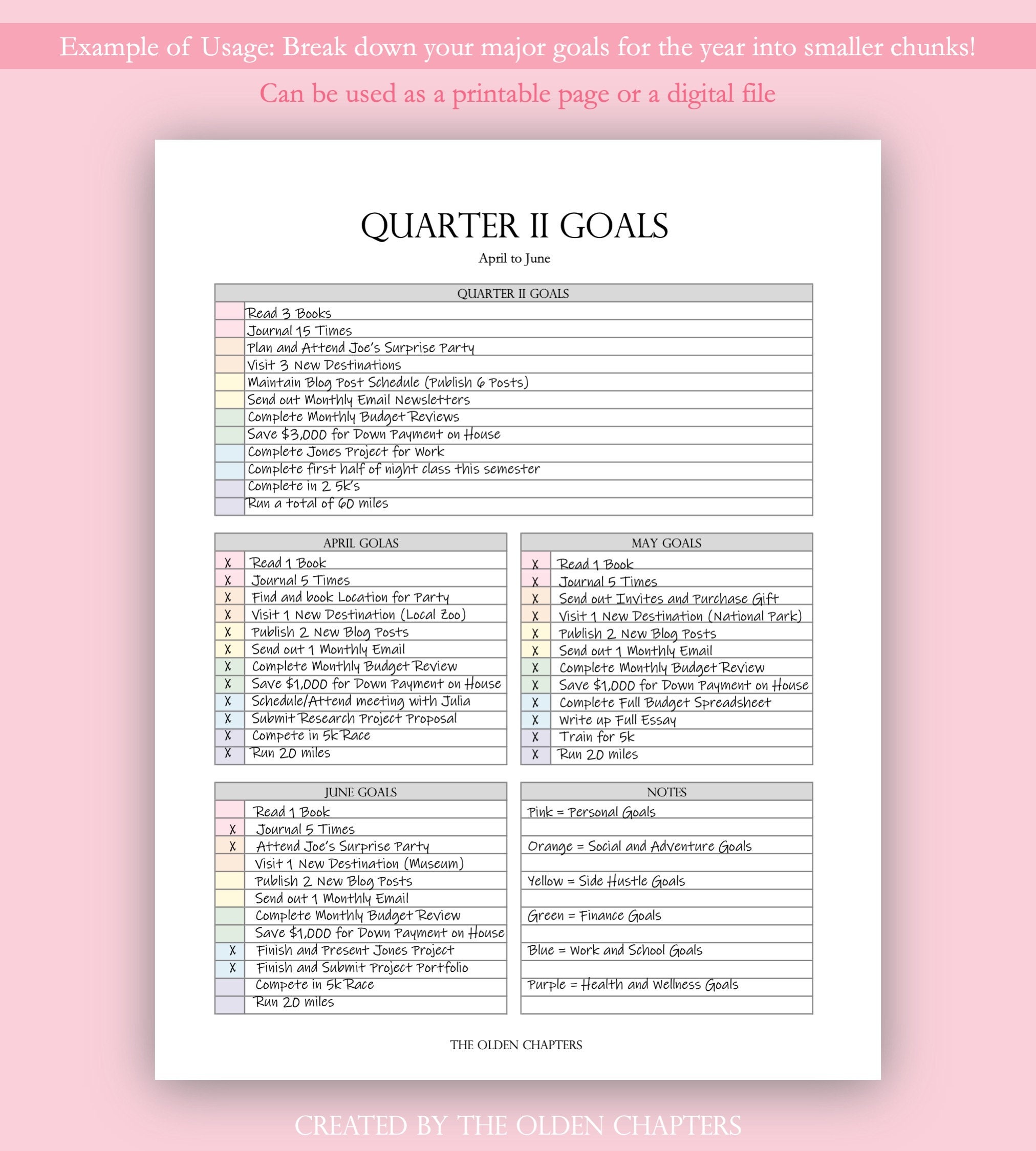Quarter 2 Goal Printable Bundle | Quarterly Goal Planner | Digital Goal ...