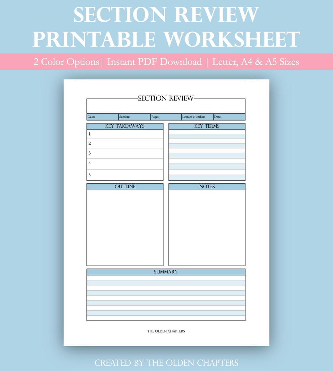Printable Section Review Worksheet | Chapter Study Guide | Student ...