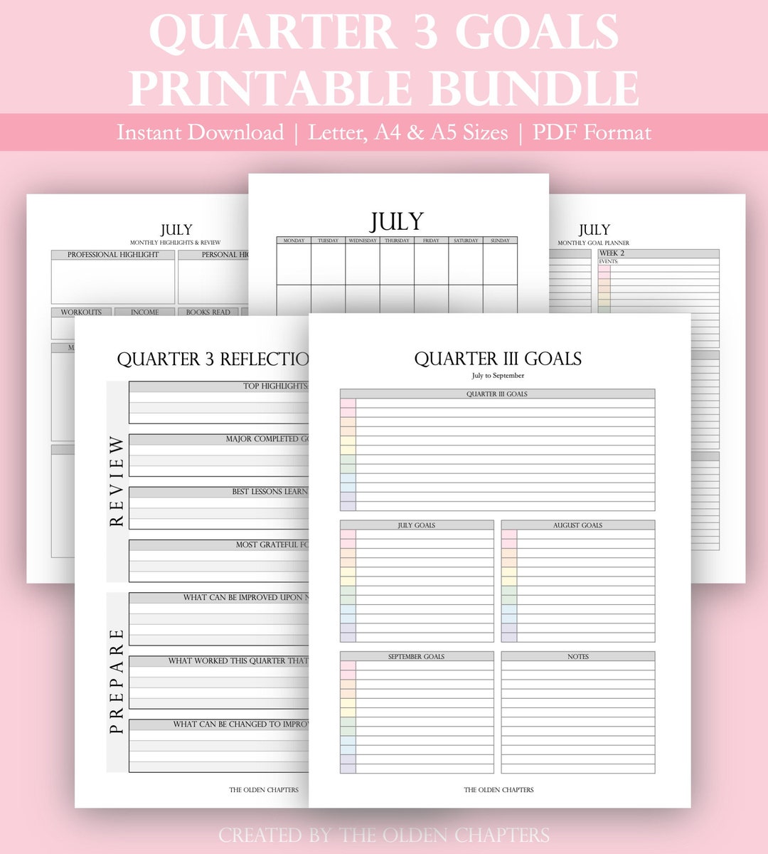 Quarter 3 Goal Printable Bundle | Quarterly Goal Planner | Digital Goal ...