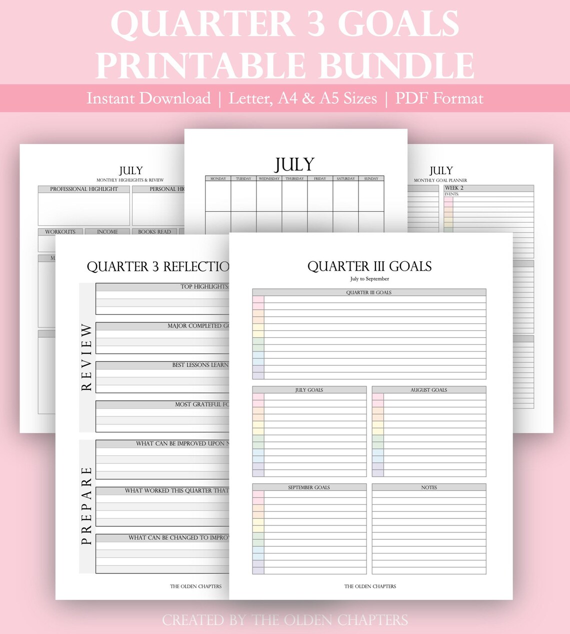 Quarter 3 Goal Printable Bundle Quarterly Goal Planner Digital Goal ...