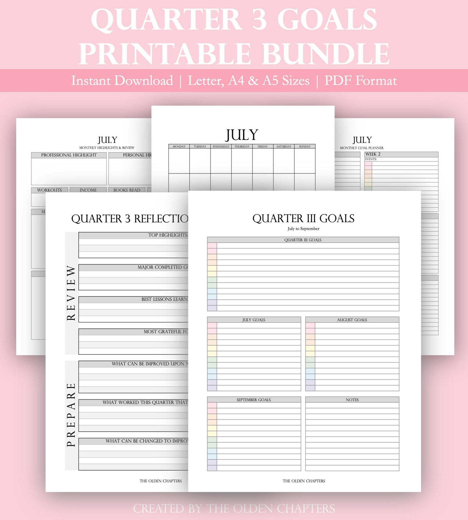 Quarter 3 Goal Printable Bundle | Quarterly Goal Planner | Digital Goal ...