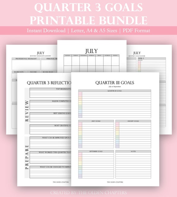 Quarter 3 Goal Printable Bundle Quarterly Goal Planner - Etsy
