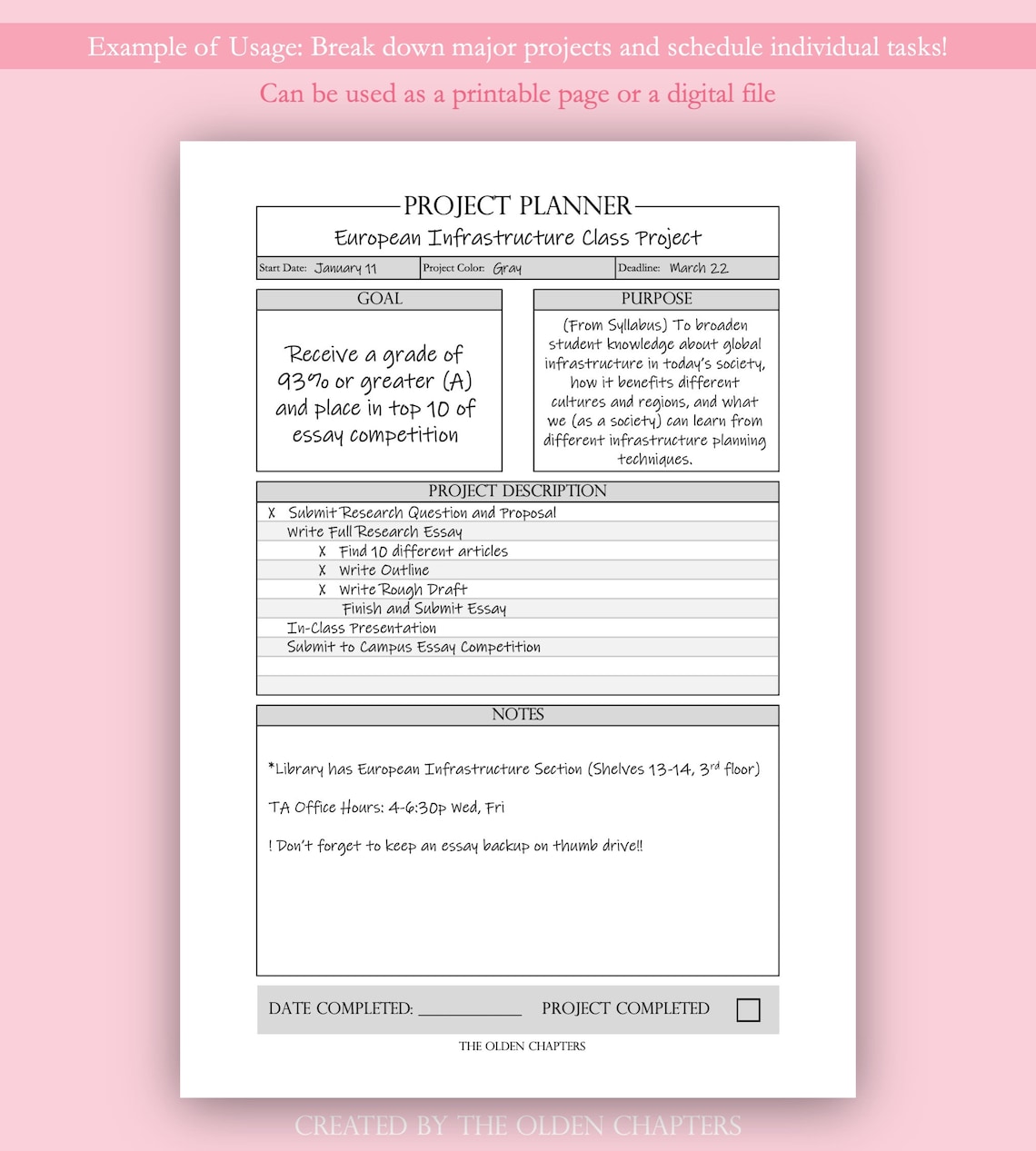 Project Planner Printable | Digital Project Planner | Project Planning ...