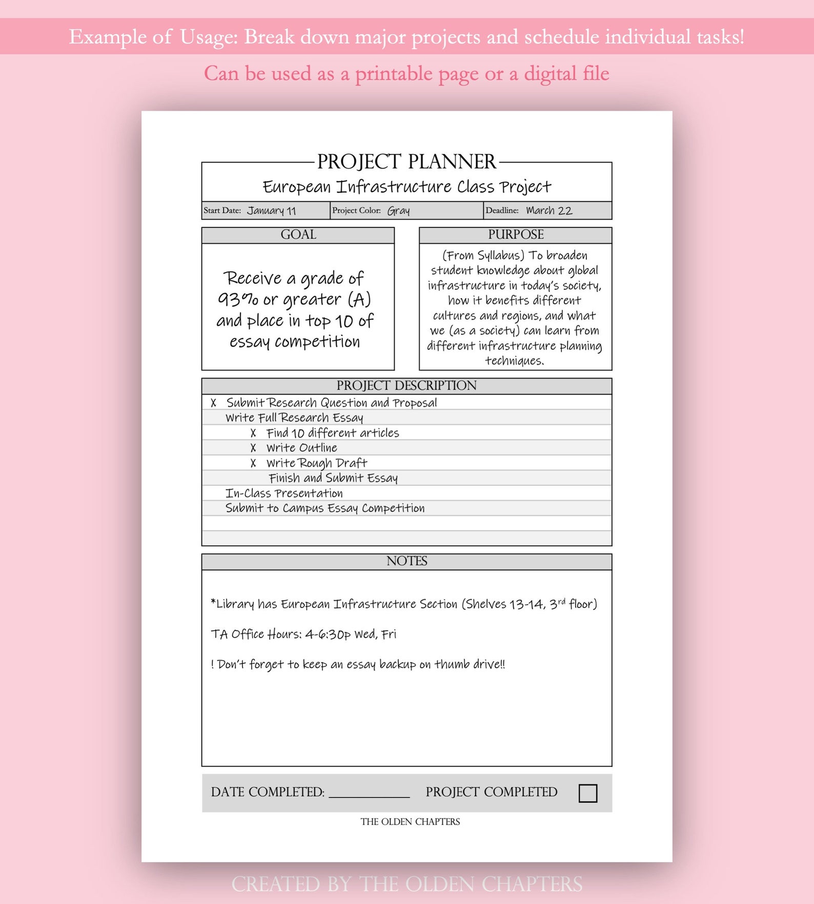 Project Planner Printable | Digital Project Planner | Project Planning ...