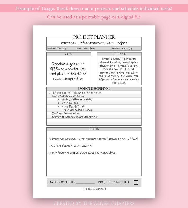 Project Planner Printable | Digital Project Planner | Project Planning ...