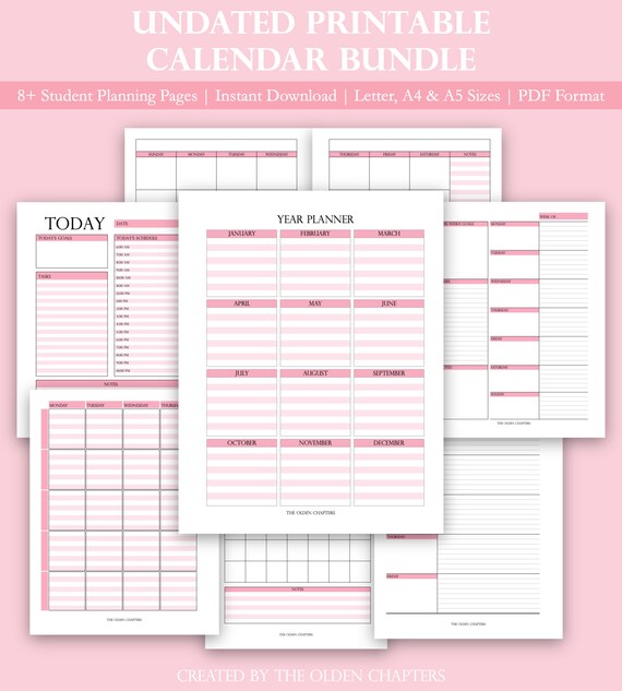 Undated Printable Calendar Bundle Printable Planner Daily | Etsy