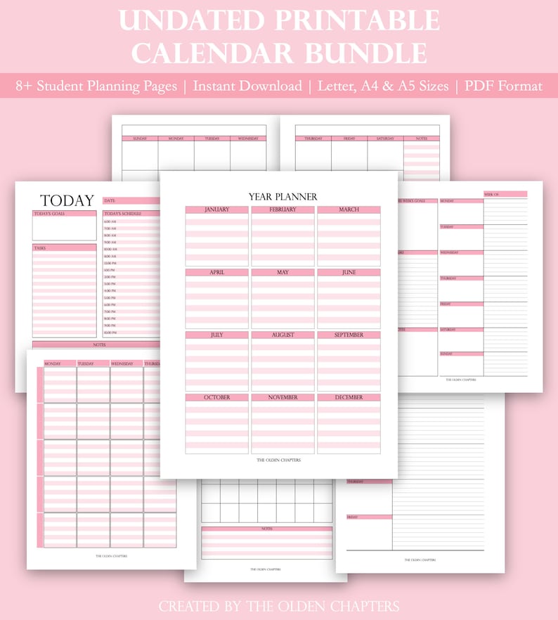 Undated Printable Calendar Bundle Printable Planner Daily - Etsy