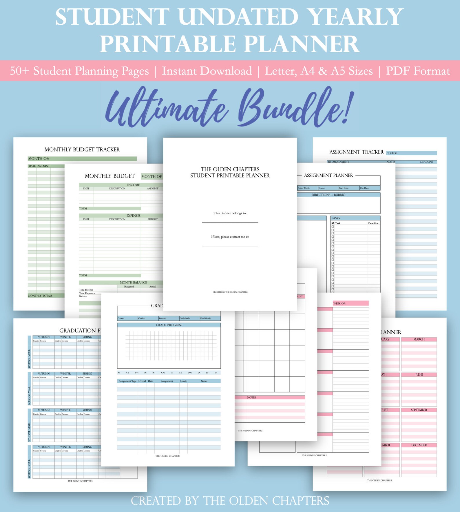 Student Printable Planner Undated | College Student Planner | Academic ...