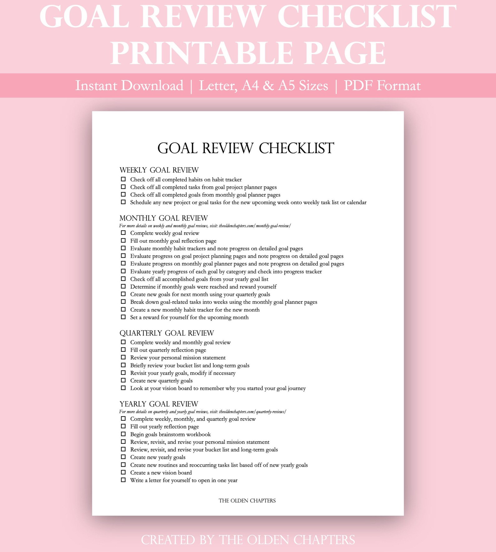 Goal Review Checklist Printable | Weekly Review | Monthly Review ...