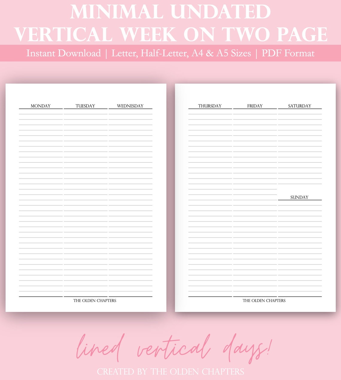 Undated Printable Lined Weekly Planner Page Weekly Planner - Etsy