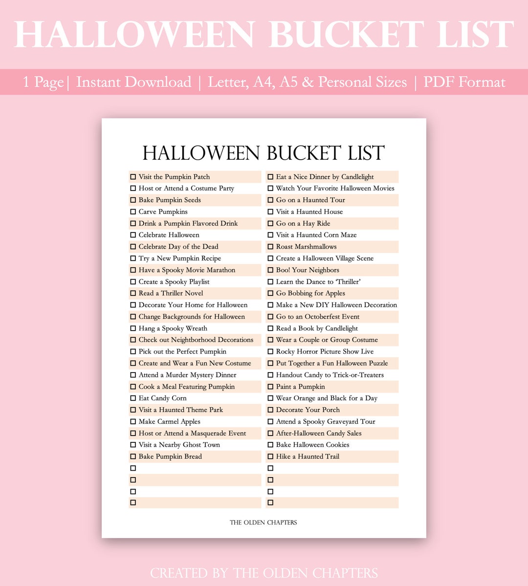 Halloween Bucket List Printable | October Activities List | Fall Bucket ...
