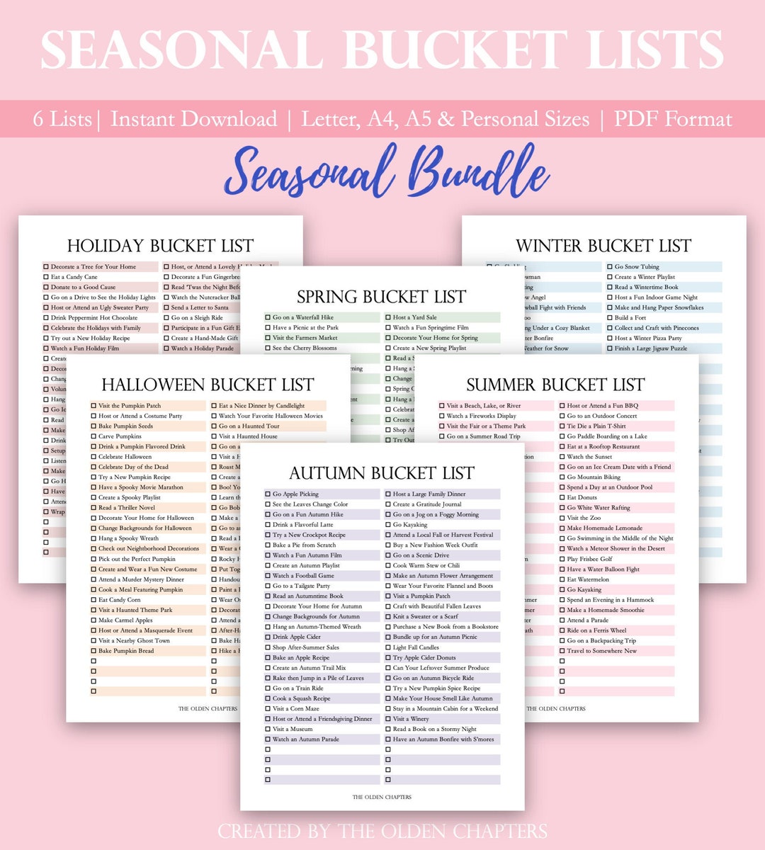 Seasonal Bucket List Printable Bundle | Holiday Planner | Winter ...