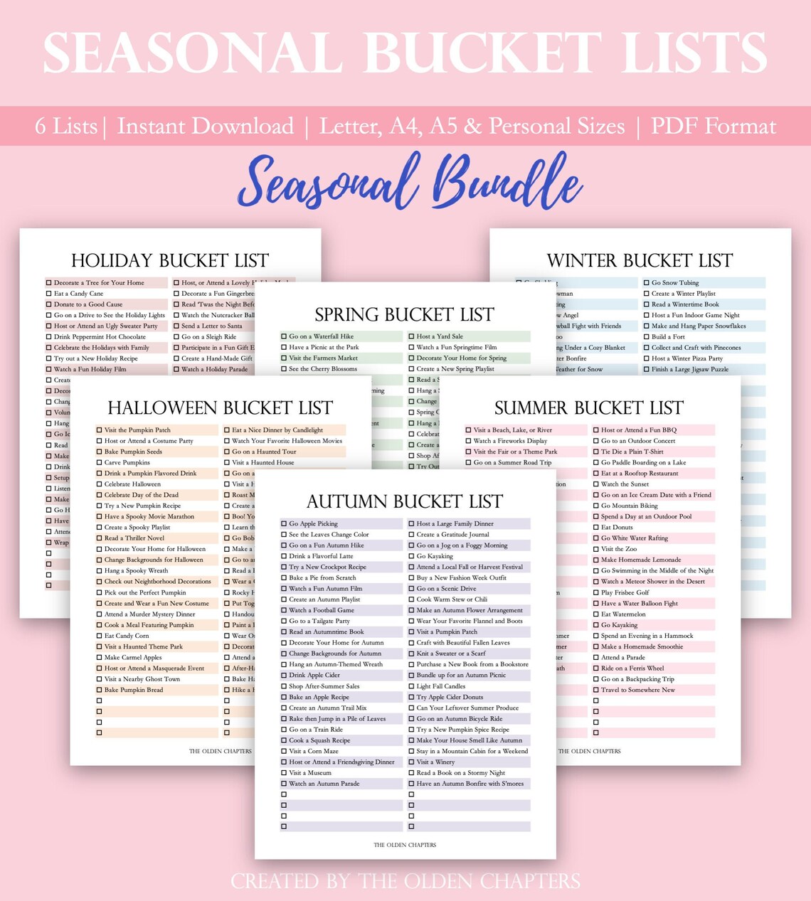 Seasonal Bucket List Printable Bundle | Holiday Planner | Winter ...