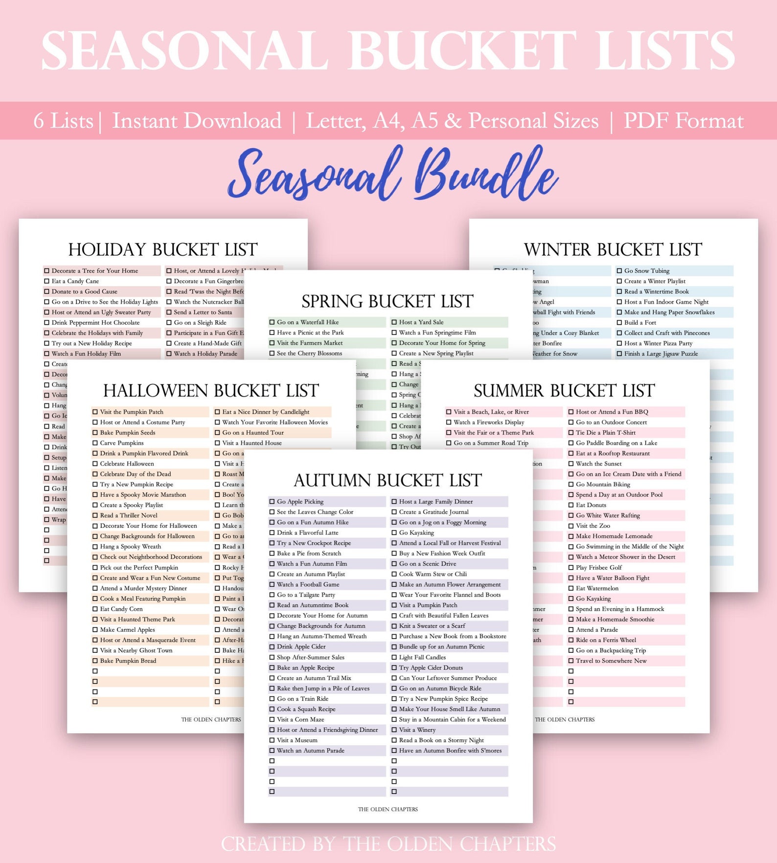 Seasonal Bucket List Printable Bundle | Holiday Planner | Winter ...
