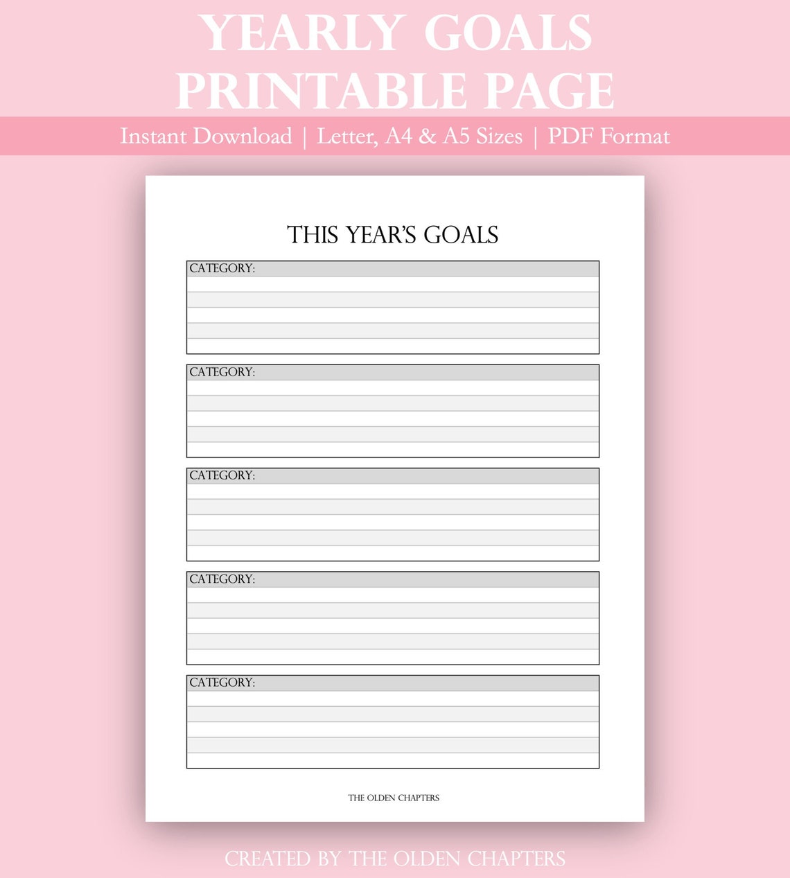 Yearly Goals Printable Page | Yearly Goal Planner | Digital Goals ...