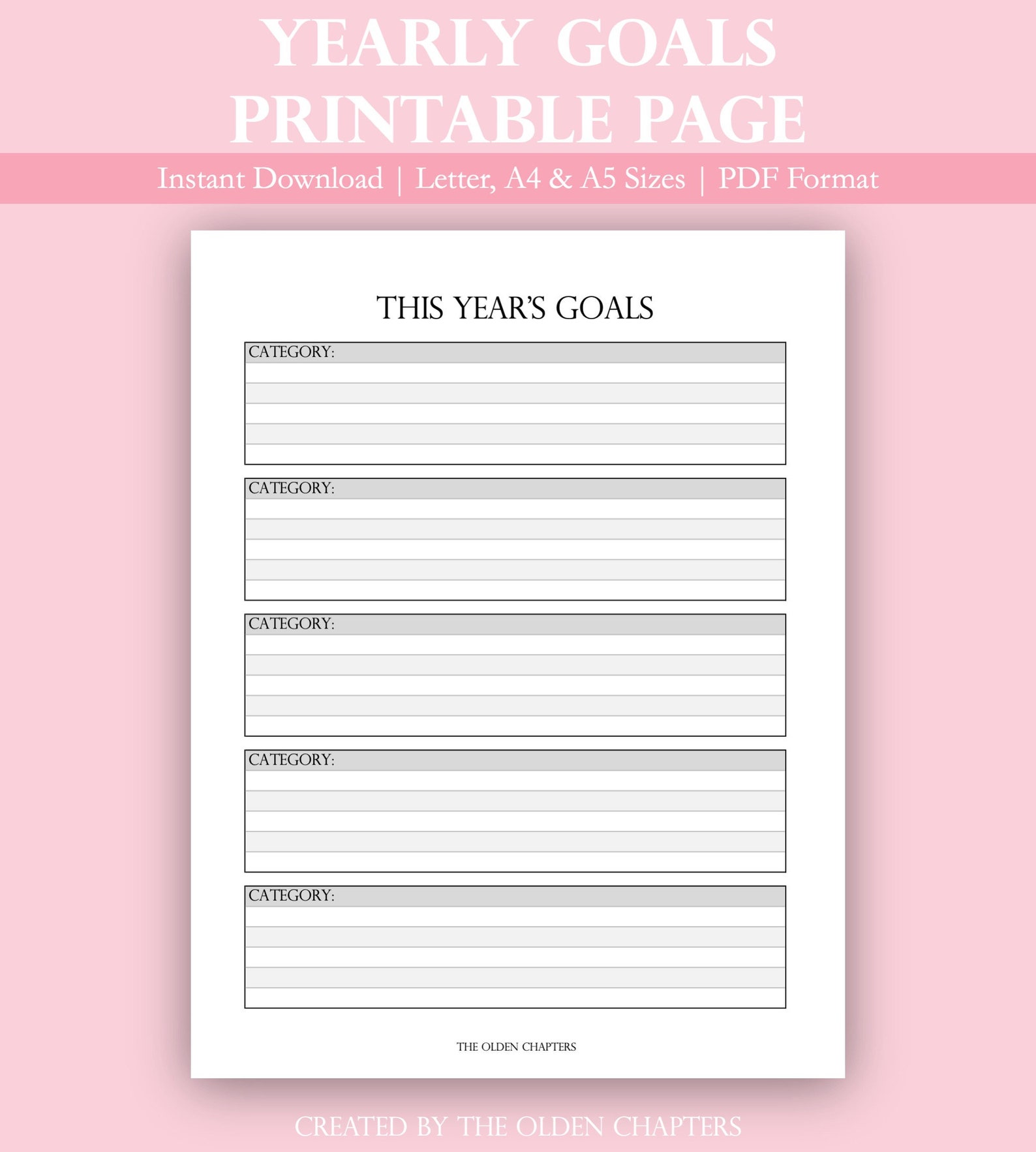 Yearly Goals Printable Page | Yearly Goal Planner | Digital Goals ...