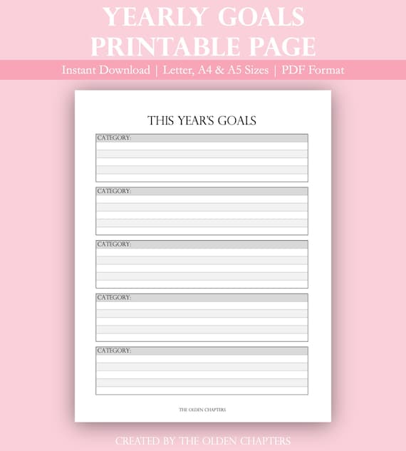 2022 Printable Yearly Goal Sheets