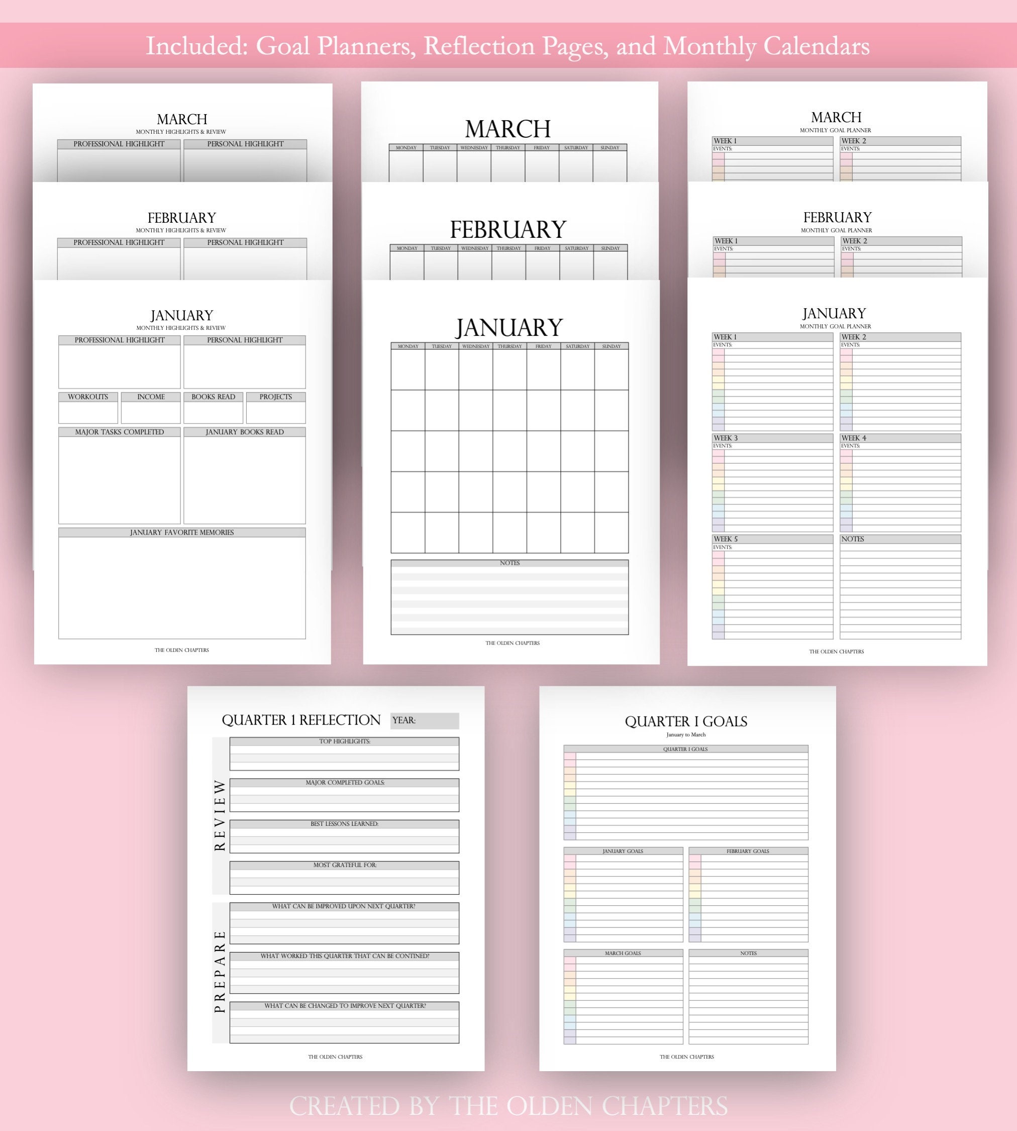 Quarter 1 Goal Printable Bundle | Quarterly Goal Planner | Digital Goal ...