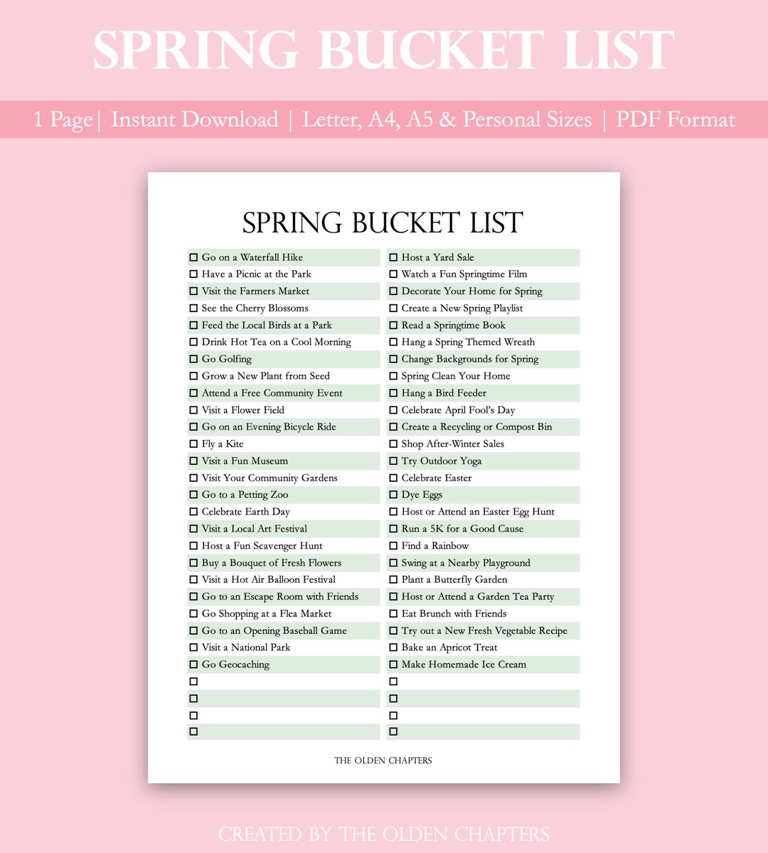 Spring Bucket List Printable | Seasonal Bucket List | Family Activity ...