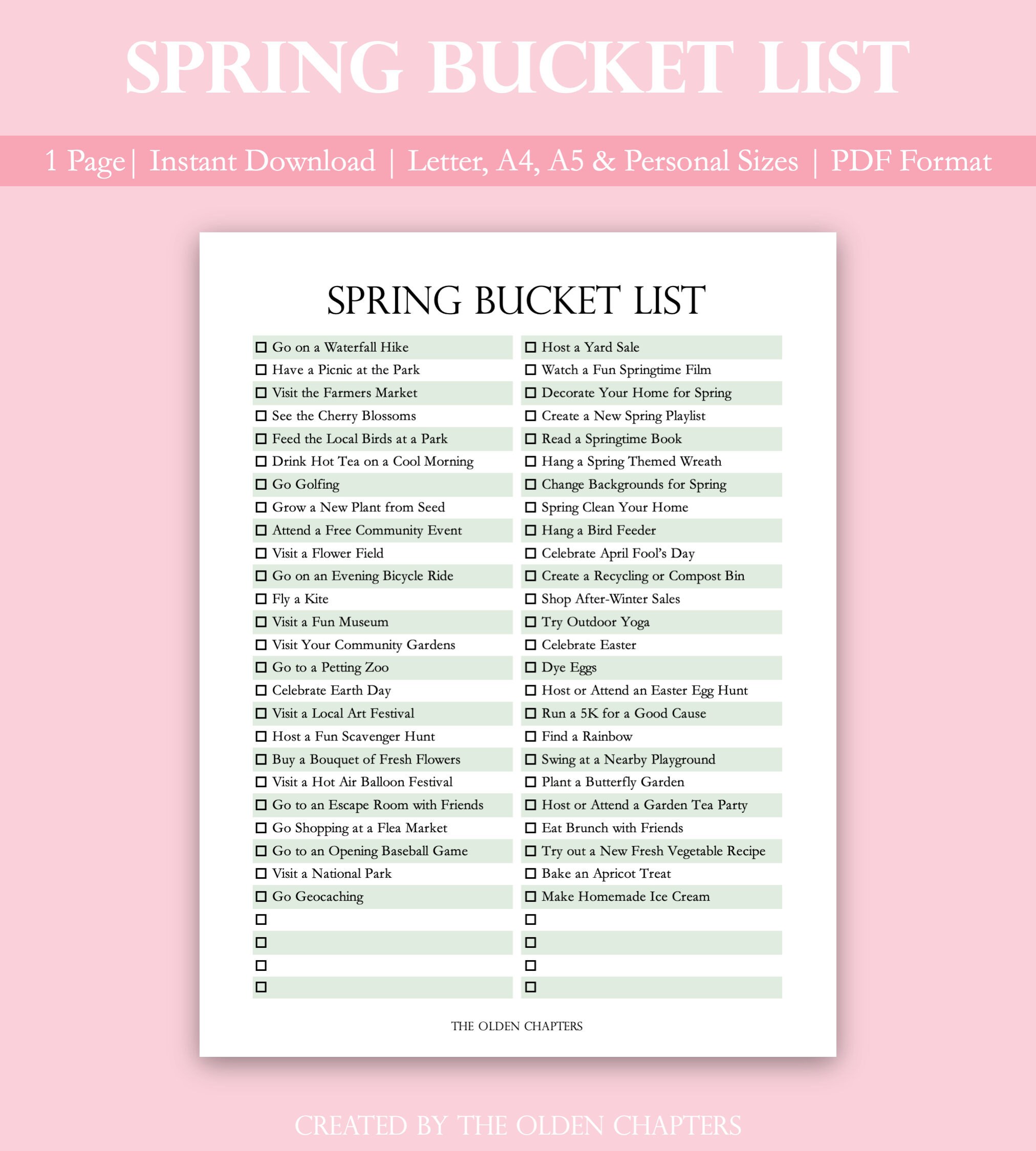 Spring Bucket List Printable | Seasonal Bucket List | Family Activity ...