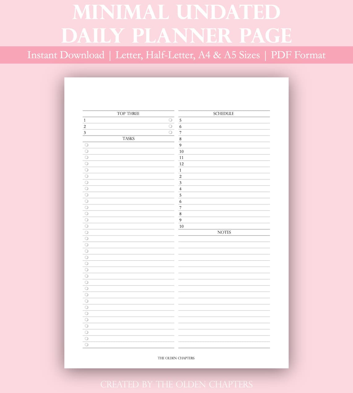 Undated Printable Daily Planner Insert Minimal Daily Planner Refill ...