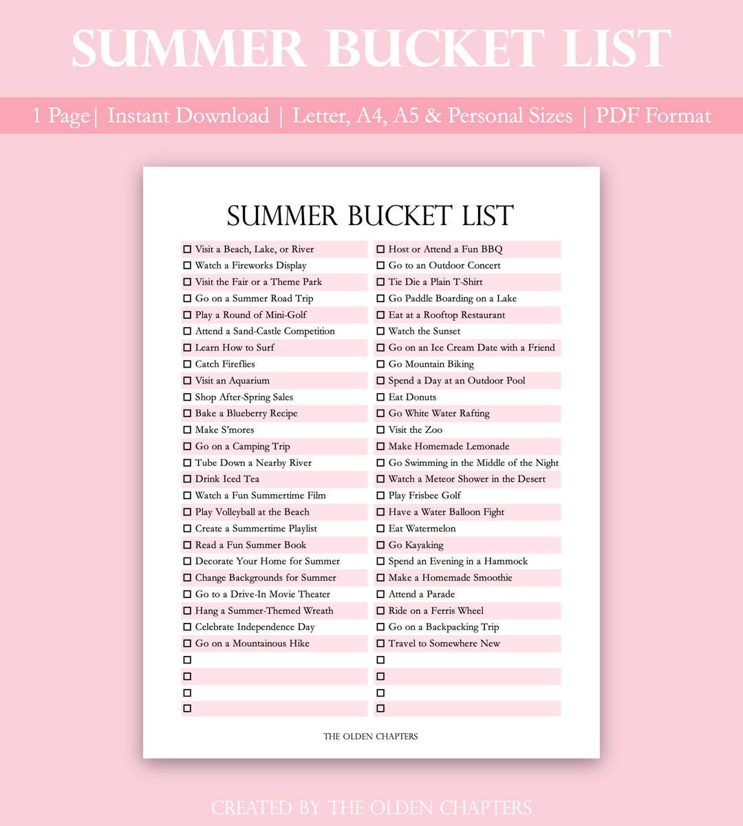 Summer Bucket List Printable | Summer Break Activities | Seasonal Check ...