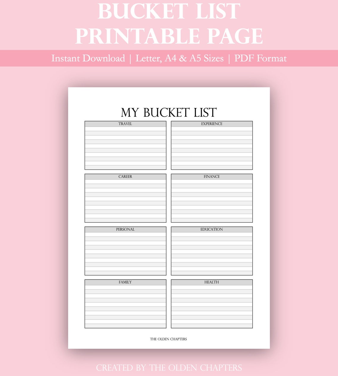 Bucket List Printable Worksheet Planner Insert Digital Planner File ...