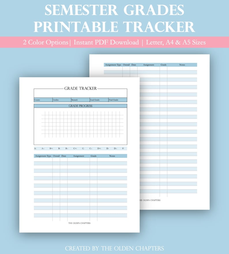 Printable Grade Tracker | Class Grade Tracker | Semester Grades ...