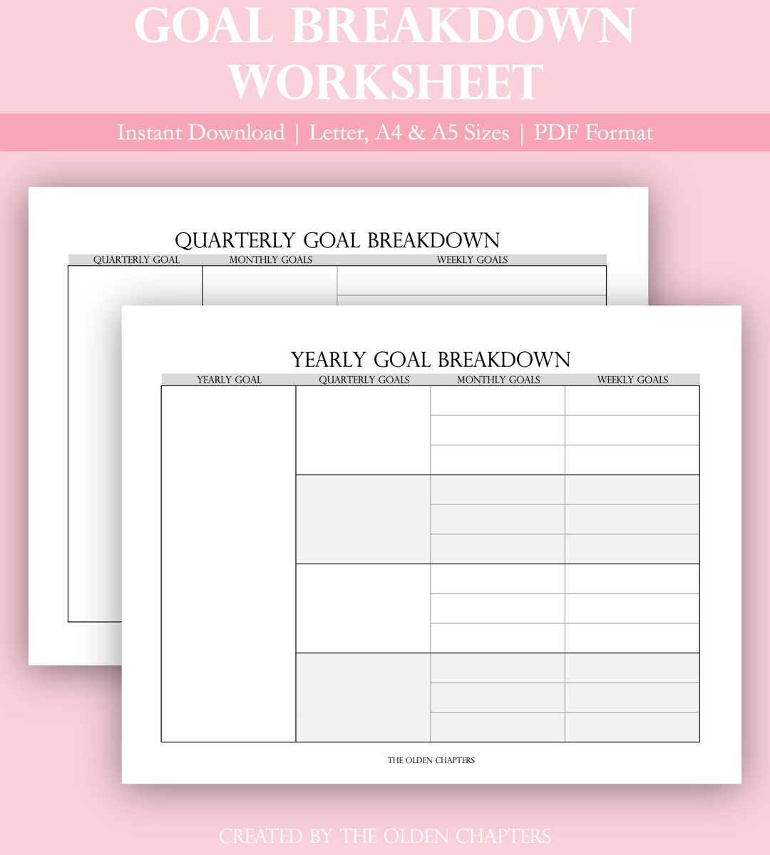 Goal Breakdown Worksheet | Yearly Goals | Quarterly Goals | Goal ...