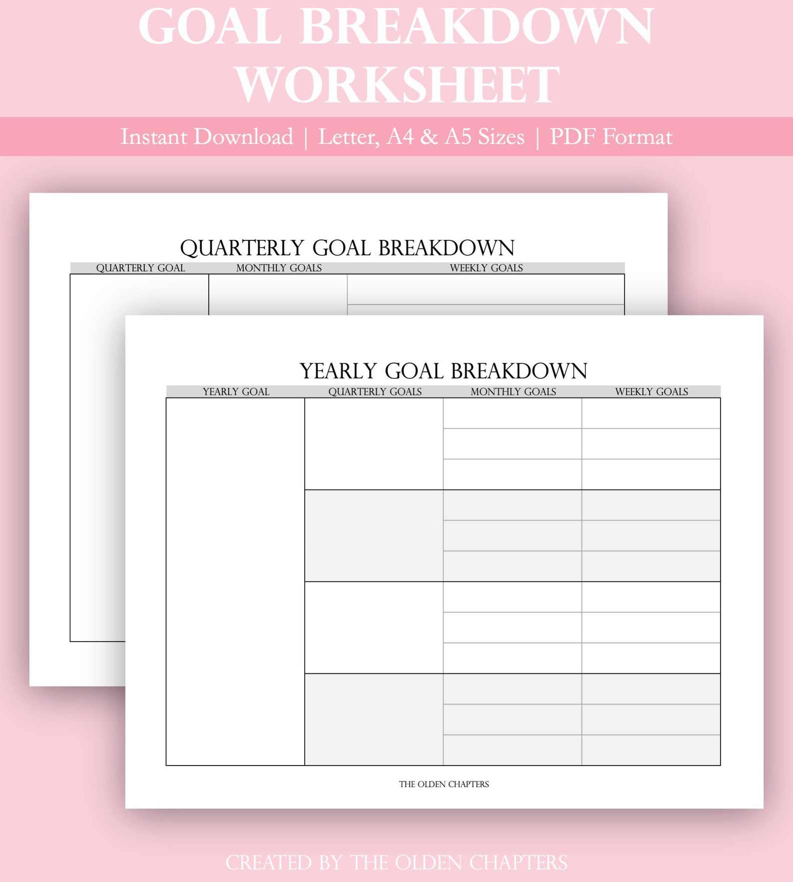 Goal Breakdown Worksheet | Yearly Goals | Quarterly Goals | Goal ...