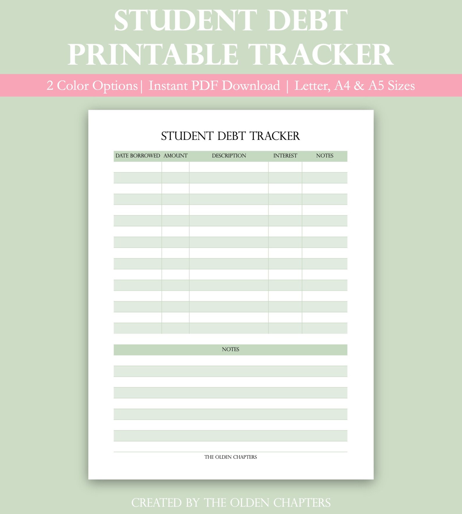 Printable Student Debt Tracker | Financial Worksheet | Debt Tracking ...