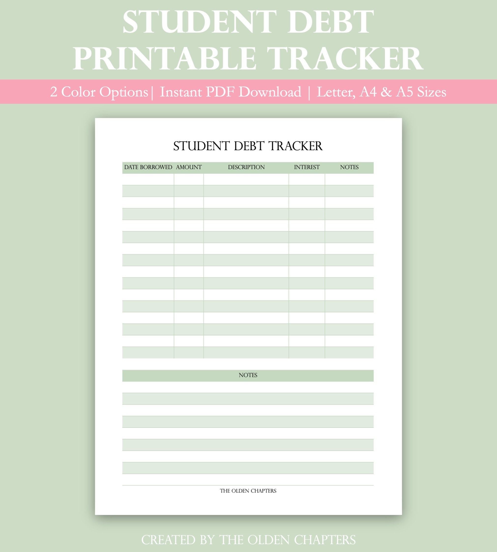 Printable Student Debt Tracker | Financial Worksheet | Debt Tracking ...