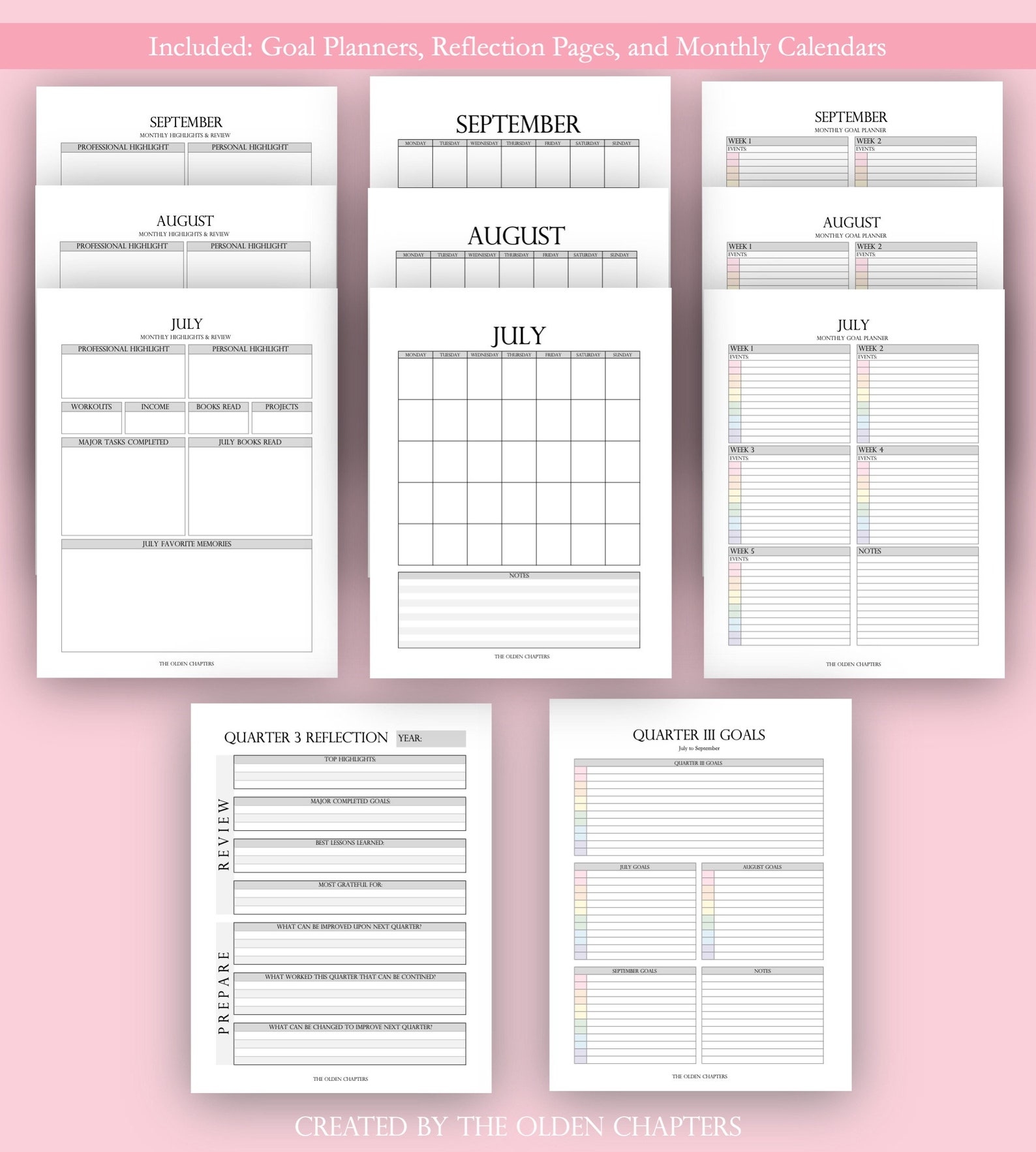 Quarter 3 Goal Printable Bundle Quarterly Goal Planner Digital Goal ...