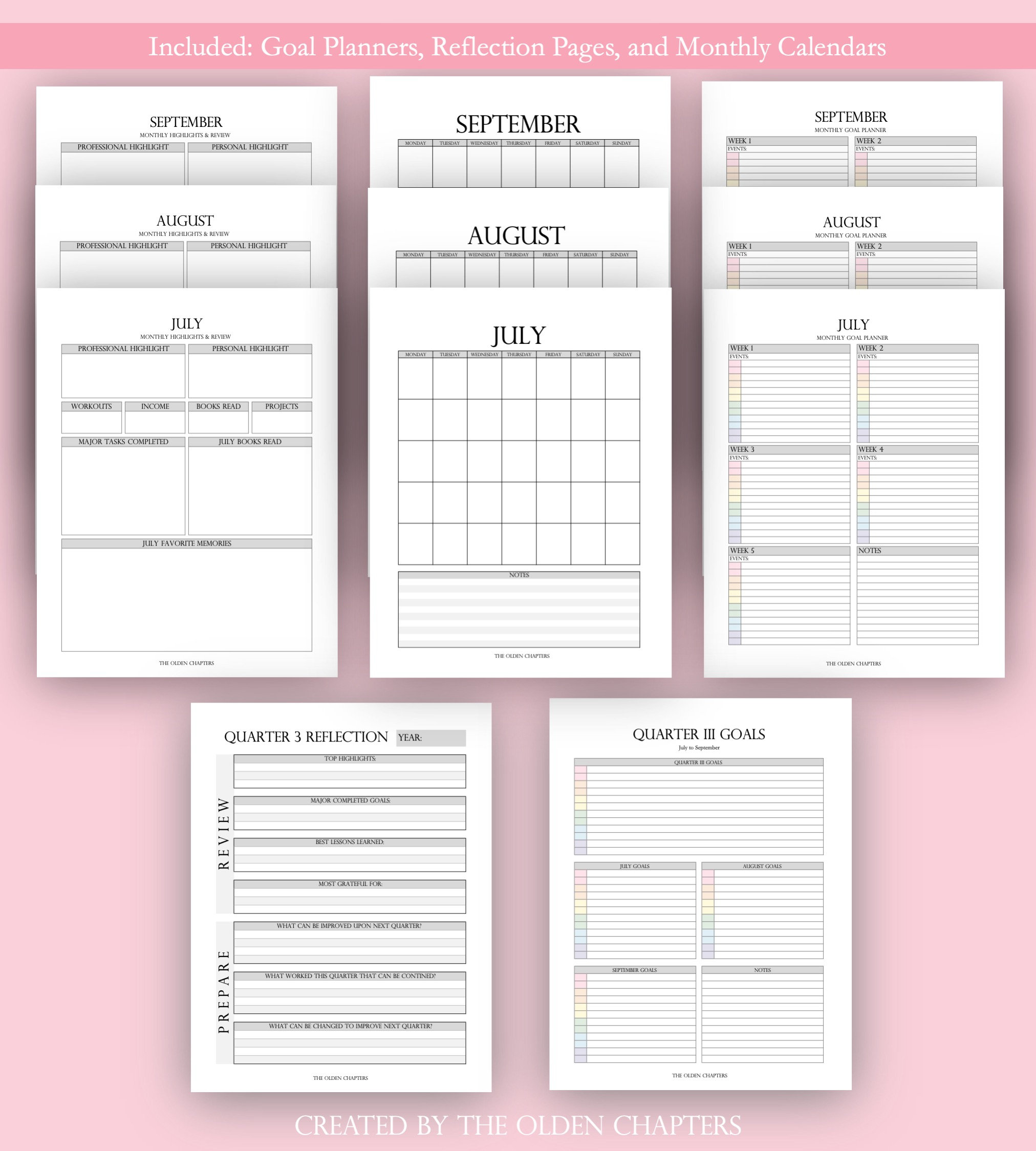 Quarter 3 Goal Printable Bundle | Quarterly Goal Planner | Digital Goal ...
