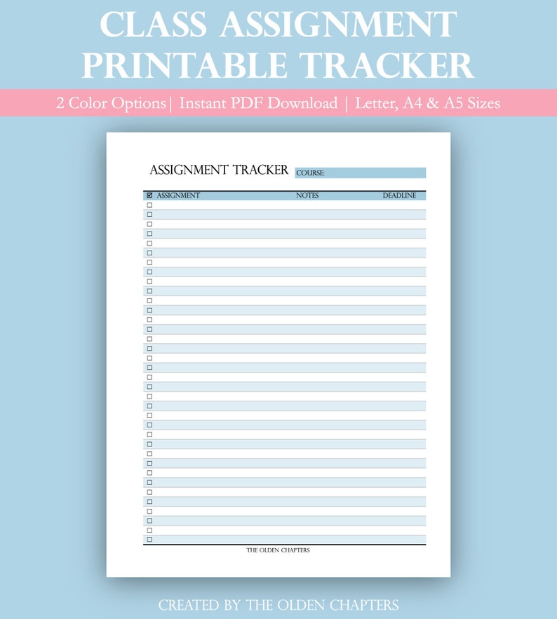 Printable Assignment Tracker | Class Assignment Page | Homework Tracker ...