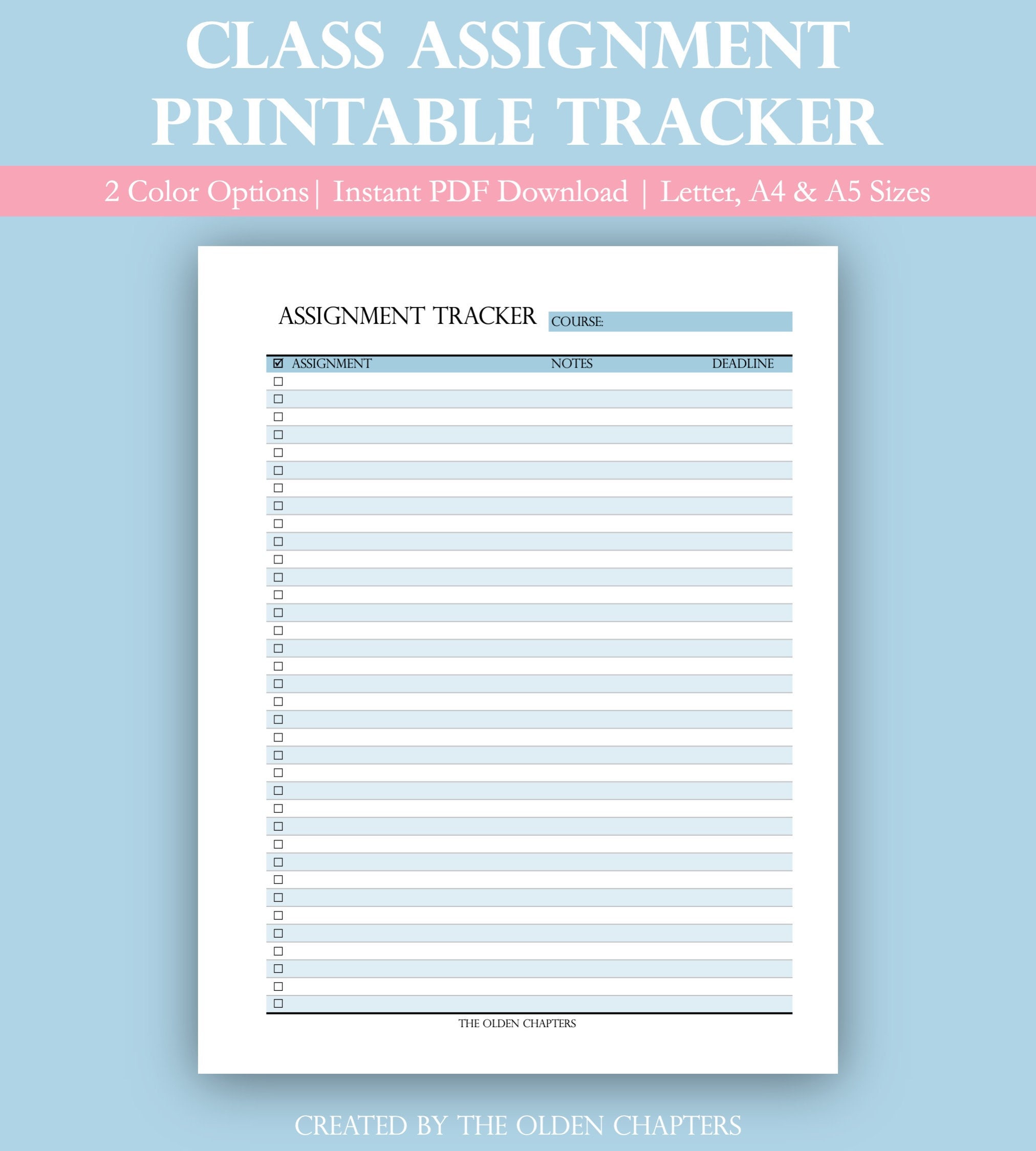 Printable Assignment Tracker | Class Assignment Page | Homework Tracker ...