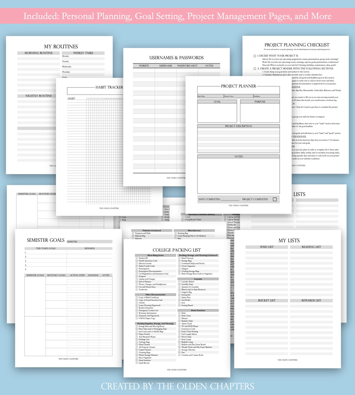 Neutral Printable Student Planner Undated College Student - Etsy